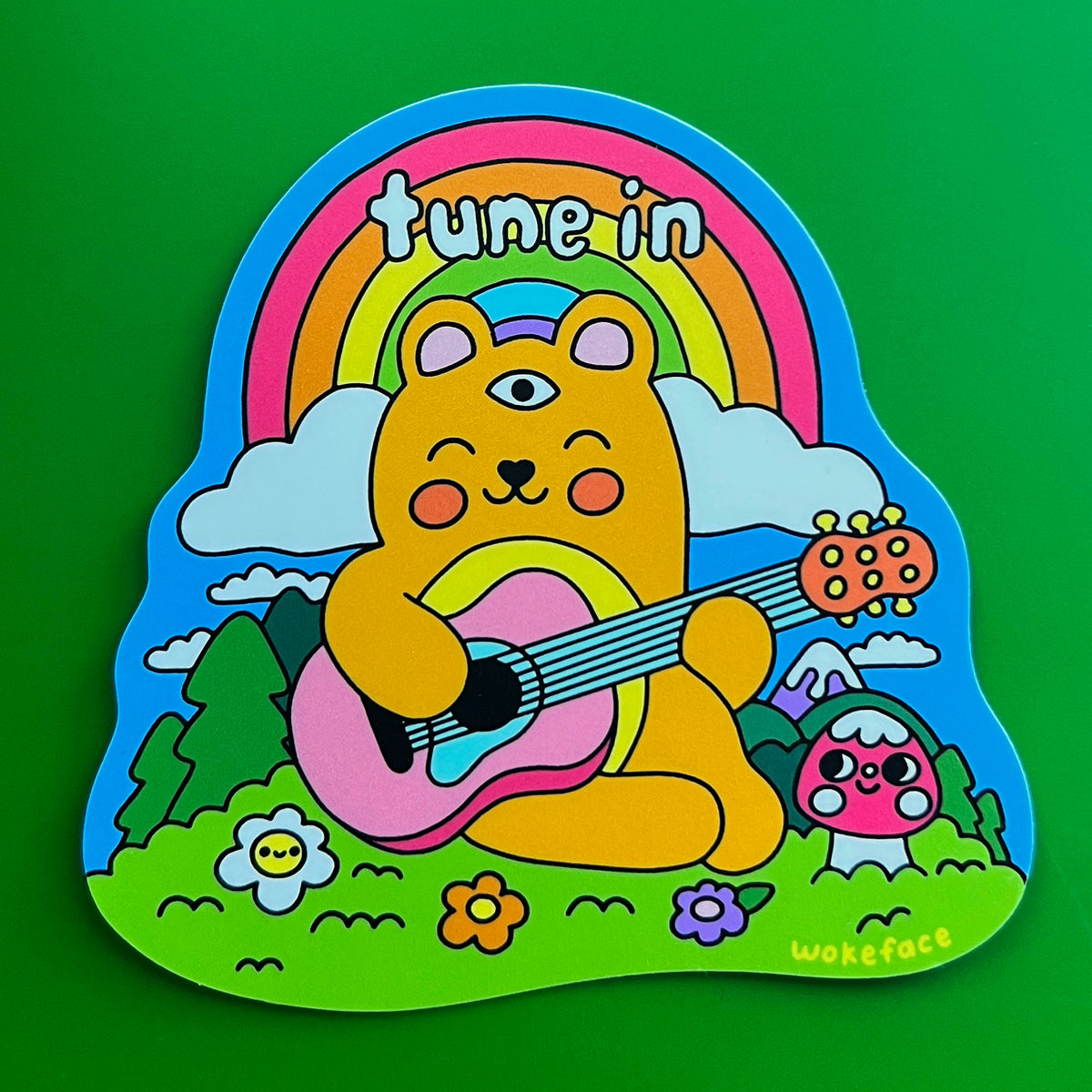 Tune In Bear Sticker – Wokeface